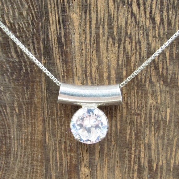 Jewelry | Vintage Sterling Silver Rustic Cz Diamond Necklace | Poshmark